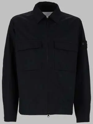 Stone Island Overshirt In Tela Di Cotone Biologico - Black