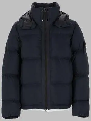 Stone Island Piumino Antistrappo Con Cappuccio Removibile - Blue