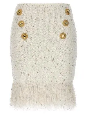 Balmain Fringed Tweed' Skirt - White