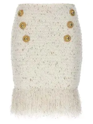 Balmain Fringed Tweed Skirt - White
