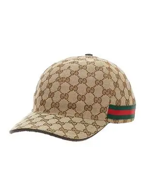 Gucci Beige Baseball Cap With Web Detail On The Side In Gg Canvas For - Multicolor
