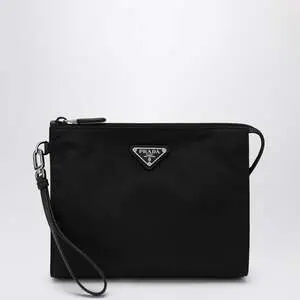 Prada Pouch In Re-nylon And Saffiano - Black