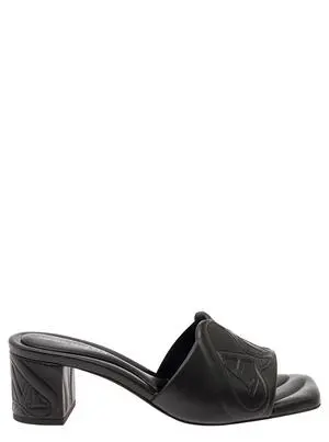 Alexander McQueen Black Slip-on Sandals With Embossed Logo In Padded Leather - Multicolor