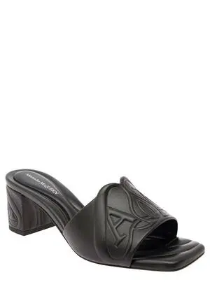 Alexander McQueen Black Slip-on Sandals With Embossed Logo In Padded Leather