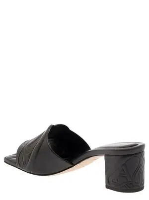 Alexander McQueen Black Slip-on Sandals With Embossed Logo In Padded Leather