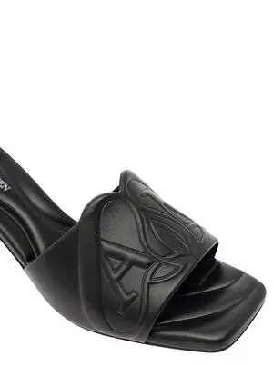 Alexander McQueen Black Slip-on Sandals With Embossed Logo In Padded Leather
