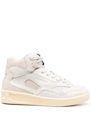 JIL SANDER Beige High-top Sneakers With Leather Inserts And Embossed Logo In Canvas - Multicolor