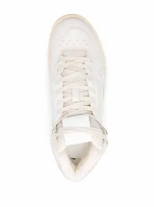JIL SANDER Beige High-top Sneakers With Leather Inserts And Embossed Logo In Canvas - Multicolor