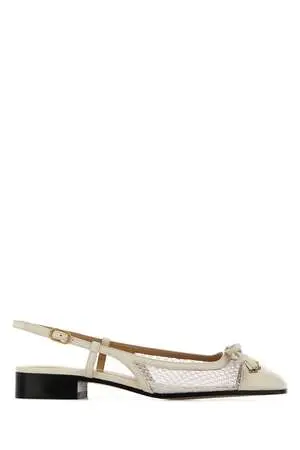 Valentino Garavani Ivory Mesh And Leather Ballerinas - White