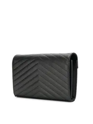 Saint Laurent Classic Cassandre Chain Wallet In Grain De Poudre Leather - Black