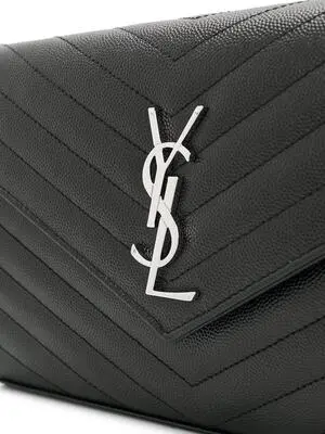 Saint Laurent Classic Cassandre Chain Wallet In Grain De Poudre Leather - Black