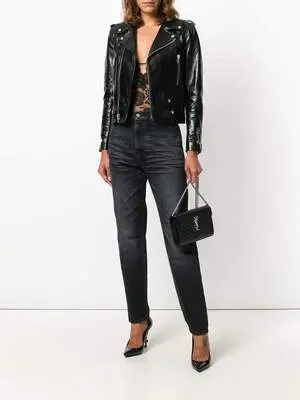Saint Laurent Classic Cassandre Chain Wallet In Grain De Poudre Leather - Black