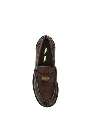 Miu Miu Leather Loafers - Brown