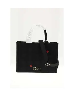 Dior Medium Booktote Raffia Cannage With Lady - Black