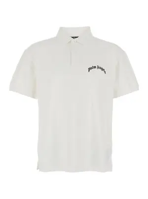Palm Angels White Polo Shirt With Logo Lettering On Front And Rear In Cotton Piquet - Multicolor