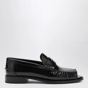 Prada Brushed Leather Peep-toe Loafers