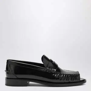 Prada Brushed Leather Peep-toe Loafers - Black