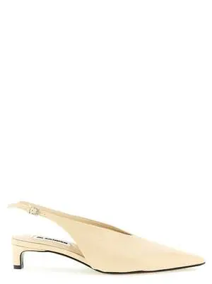 JIL SANDER Craquelé Leather Slingback Pumps - Cream