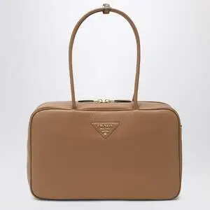 Prada Large Duffle Bag In Caramel Leather - Brown