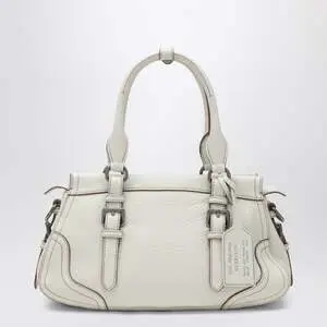 Prada Large Shopping Bag In Talc-colored Leather