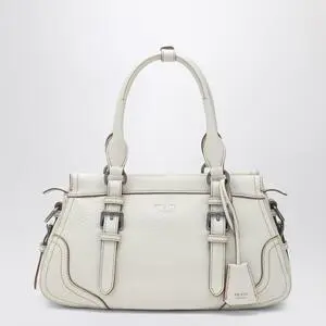 Prada Large Shopping Bag In Talc-colored Leather - White