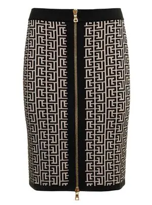 Balmain Woman's Monogram Wool Pencil Skirt With Zip - Multicolor