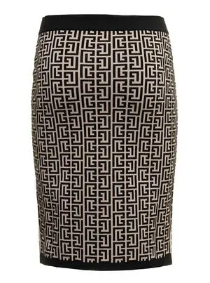 Balmain Woman's Monogram Wool Pencil Skirt With Zip