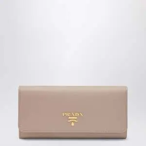 Prada Saffiano Wallet In Powder And Gold - Pink