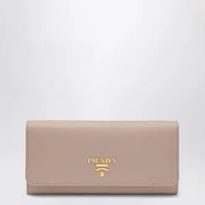 Prada Saffiano Wallet In Powder And Gold - Pink