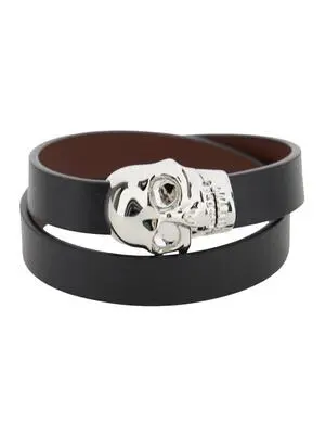 Alexander McQueen Black Bracelet With Skull Detail In Brass And Leather - Multicolor