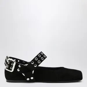 Alaïa Suede Flat Ballerina Biker - Black