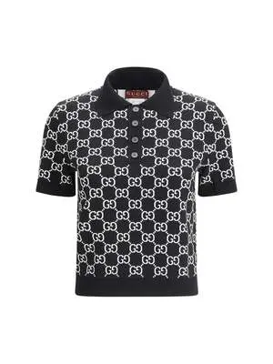 Gucci Gg Wool Jacquard Polo Top - Black