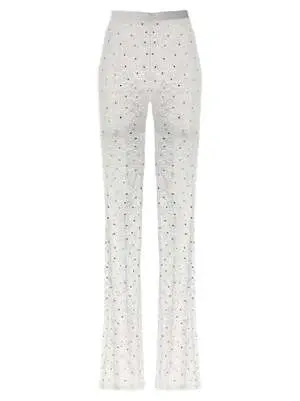 Alessandra Rich Rhinestone Lace Leggings - White