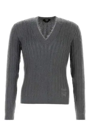 Fendi Dark Grey Stretch Mohair Blend Sweater - Gray