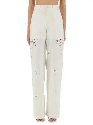 MARINE SERRE Upcycled Cutout Straight Fit Trousers - White