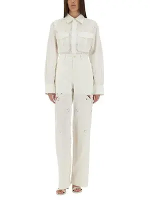 MARINE SERRE Upcycled Cutout Straight Fit Trousers - White