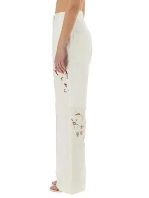 MARINE SERRE Upcycled Cutout Straight Fit Trousers - White