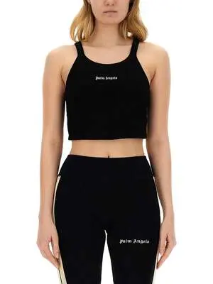 Palm Angels Cotton Logo Crop Top - Black