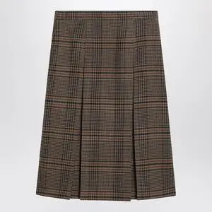 Saint Laurent Prince Of Wales Wool Midi Skirt - Brown