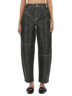 GANNI Stary Jeans In Sparkling Foil - Black