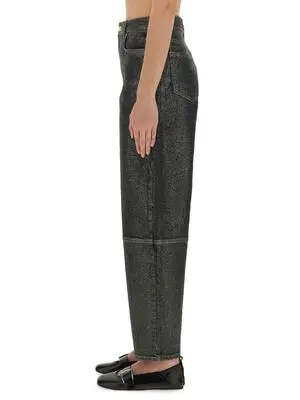 GANNI Stary Jeans In Sparkling Foil - Black