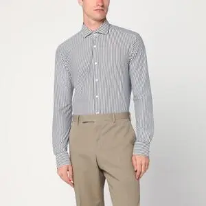 XACUS White Striped Active Twill Shirt Tailor Fit - Brown