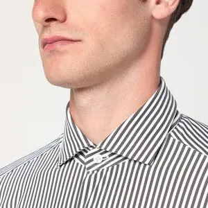 XACUS White Striped Active Twill Shirt Tailor Fit - Brown