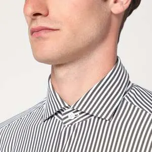 XACUS White Striped Active Twill Shirt Tailor Fit
