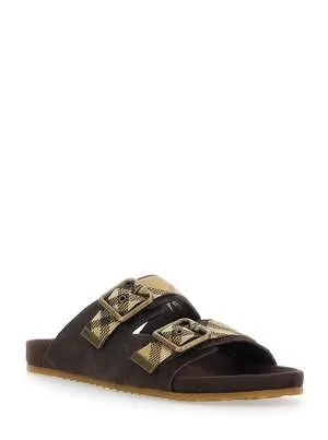 Burberry Urchin' Brown Sandals With Adjustable Buckle And Check Motif In Leather For - Multicolor