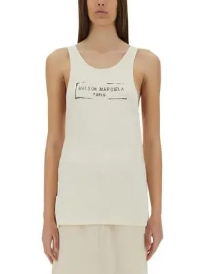 MAISON MARGIELA Logo Print Tank Top - Cream