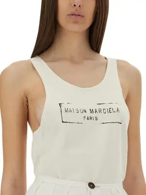 MAISON MARGIELA Logo Print Tank Top - Cream