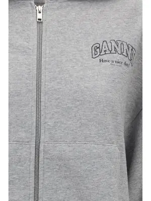 GANNI Cotton Zip-up Hoodie - Gray