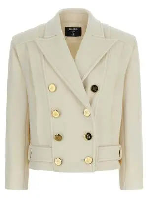 Balmain Double-breasted Wool Blend Coat - White