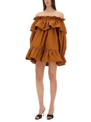 Saint Laurent Off-the-shoulder Ruffled Cotton Dress